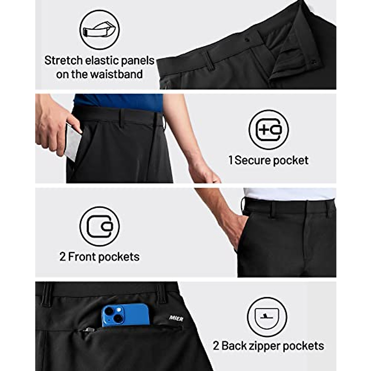 MIER Men's Hiking Shorts 8" Lightweight Outdoor Work Shorts for Men Travel Golf Camping Casual with 5 Zipper Pockets, Black, XXL