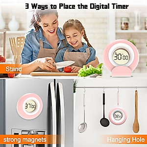 Digital Kitchen Timers - Smart Voice Control Timer, Visual timers Large LED Display Magnetic Countdown Timers for Classroom Cooking Fitness Baking Studying Teaching,Easy for Kids and Seniors（Pink）