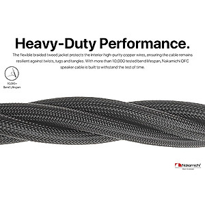 Nakamichi Excel Series 24k Gold Plated Banana Plug with (10 Feet) 12AWG Speaker Cable Wire 99.9% Oxygen-Free Copper (OFC) Heavy Duty Braided for Amplifier Hi-Fi Home Theatre - Black (10ft/3.0m)