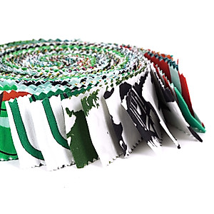 Soimoi 40Pcs Travel Print Precut Fabrics Strips Roll Up 1.5x42inches Cotton Jelly Rolls for Quilting - Multicolor