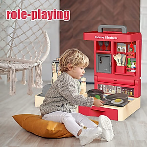 Aikitub Kitchen Play Set for Kids - 49PCS Pretend Cooking Playset Accessories with Pot and Pan,Dish Rack,Play Sink,Pretend Play Food Toys with Baby&Toddler-Educational Gift for 3 4 5 6 Ages Girls&Boys