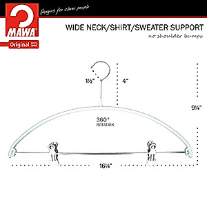 Mawa by Reston Lloyd European Non-Slip Metal Clothing Hanger, Smooth Shoulder Support & Adjustable Pant Clips, Set of 5, White