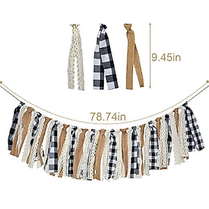 Rainlemon Buffalo Check Plaid Banner Black and White Gingham Fall Winter Christmas Mantle Fireplace Garland Decoration