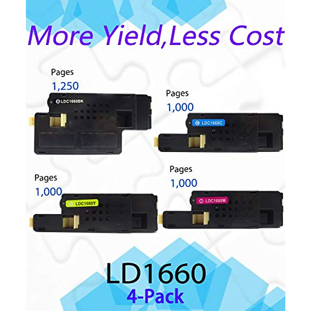 (4-Pack, B+C+M+Y) Compatible Toner Cartridge Replacement for Dell C1660 C1660W C1660cnw 1660 Printer, Sold by EasyPrint