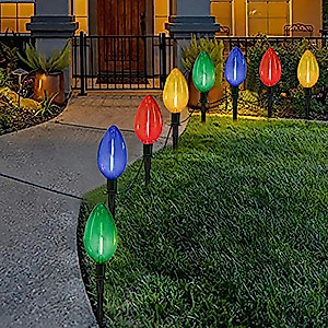 C9 Christmas Multicolor Pathway Lights, 2 Sets 7Ft Outdoor Christmas Pathway Markers Lights with 8 Jumbo C9 LED Multicolor Bulbs, Connectable Christmas Walkway Lights for Driveway Yard Garden Decor