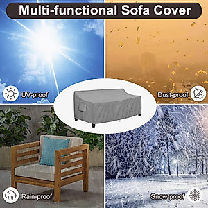 PureFit Outdoor Couch Cover Waterproof Patio Sofa Furniture Covers, 3-Seater Outdoor Cover with Air Vent and Handles, 85W x 35D x 35H Inches, Gray