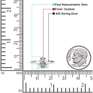 Blue Apple Co. Sterling Silver Size-10 Bumble Bee Ring Oxidized Band 925 Sterling Silver