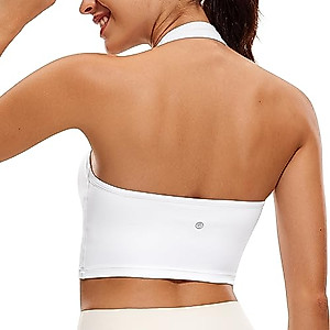 CRZ YOGA Womens Butterluxe Halter Longline Sports Bra - Padded Workout Yoga Crop Tank Tops with Built in Shelf Bra White Small