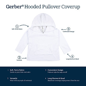Gerber Unisex Baby Toddler Hooded Kangaroo Pocket Terry Cover Up, White, 3T