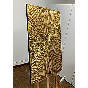 ART8YUQI Paintings - Thick Heavy Texture Wall Art Abstract Golden Flowers Picture Modern Artwork Oil Painting 3D Gradient Bright Pictures Ready to Hang for Living Room Decor 24x36 Inch