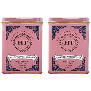 Harney & Sons Green Tea with Coconut, Ginger, and Vanilla Tea Tin - Green Tea with a Thai Twist - 20 Sachets (Pack of 2)