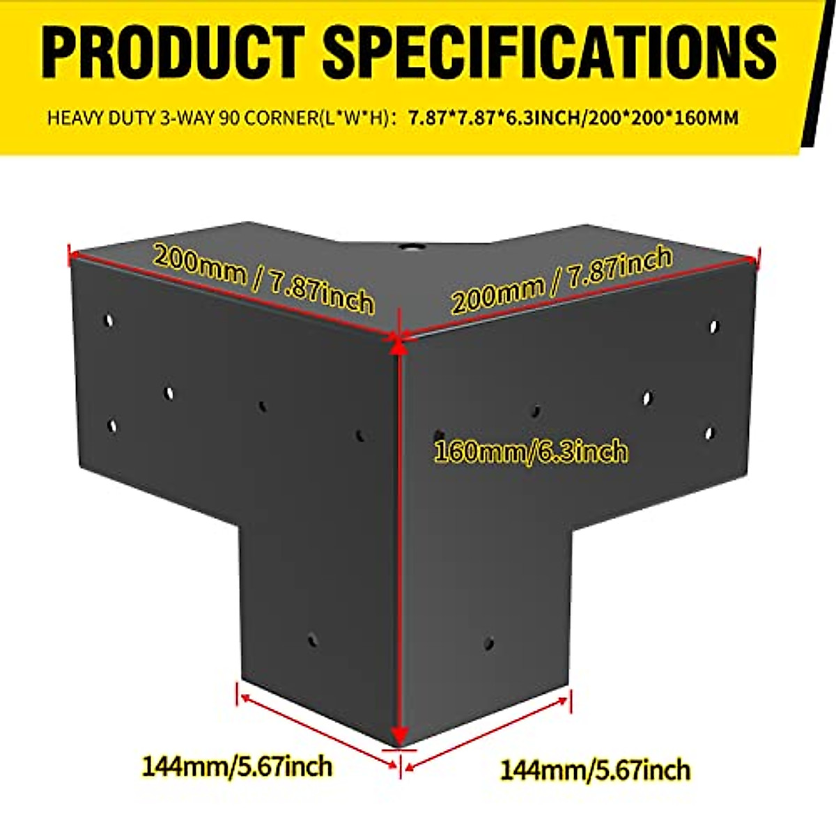 Woodworks Pergola pergola Brackets 3-Way Right Angle Corner Bracket DIY Elevated Wood Stand 4PACK with Screws for 6x6 (Actual: 5.5x5.5 Inch) Lumber Pergola Gazebo