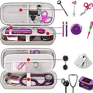 BOVKE Stethoscope Protective Case Replacement for 3M Classic III, Lightweight II S.E, Cardiology IV, MDF Acoustica Deluxe Stethoscope - Extra Room fit Nurse Accessories Penlight Medical Scissors, Grey