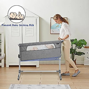 PEARLOVE 3 in 1 Baby Bassinet Bedside Sleeper, Bedside Crib with 6 Adjustable Height, Soft Mattress & Wheels, Portable Easy to Assemble Bassinet, Baby Cribs for Infant Newborn(Gray)