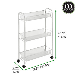 mDesign Steel Rolling Utility Cart Storage Organizer Trolley with 3 Basket Shelves for Laundry Room, Mudroom, Garage, Bathroom Organization - Holds Detergents, Hand Soap - Biro Collection, Light Gray