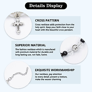 FLYEMMET Gothic Cross Charm Pendant Necklaces Y2k Fashion Black Beads Pearls Chain Choker Necklace for Women Men Jewelry Gifts (Smiley Face Beads)
