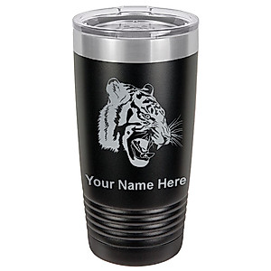 LaserGram 20oz Vacuum Insulated Tumbler Mug, Tiger Head, Personalized Engraving Included (Black)