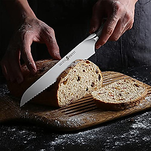TUO Bread Knife - 8" Bread Slicing Knife Knife Serrated, German HC Steel Ergonomic Pakkawood Handle with Gift Box, Goshawk Series