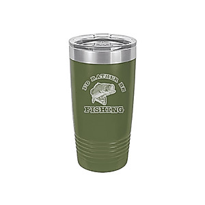 Rogue River Tactical Funny Fishing 20 Oz. Travel Tumbler Mug Cup w/Lid Vacuum Insulated Hot or Cold I'd Rather Be Fishing Bass Fishing Gift Fish (Green)