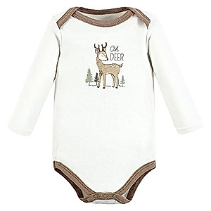 Hudson Baby Unisex Baby Cotton Long-Sleeve Bodysuits Forest Deer 5-Pack, 12-18 Months
