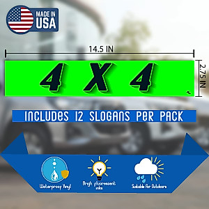 Versa Tags Windshield Slogan Stickers 12 Pack of 4X4 Stickers 12 Pack of WE Finance Slogans 12 Pack of FINANCING Available Window Stickers (36) Dealership Stickers Black On Green