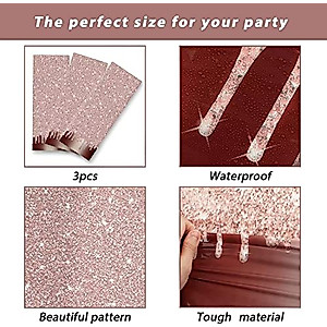 3pcs Pink Rose Gold Birthday Party Tablecloths Rose Gold Sequin Printed Plastic Table Cover Glitter Diamonds Happy Birthday Background for Girl Wedding Graduation Anniversary Indoor Outdoor（Plastic）