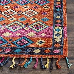 SAFAVIEH Aspen Collection 2' x 3' Orange / Fuchsia APN138A Handmade Boho Braided Tassel Wool Accent Rug