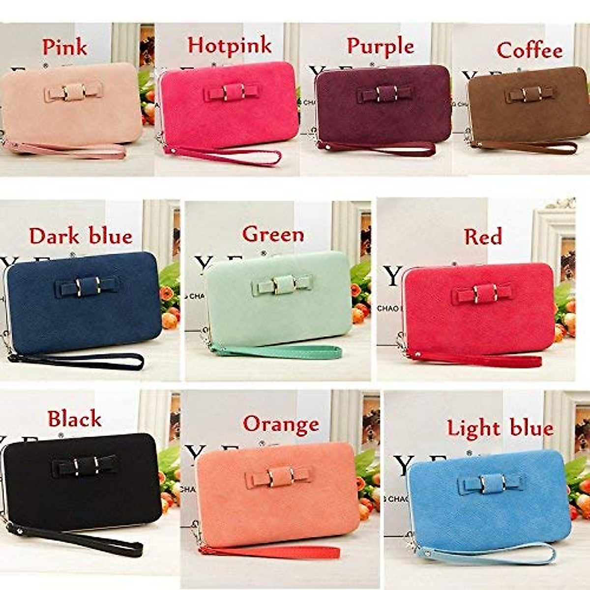 Huitao Women Bowknot Wallet Long Purse Phone Card Holder Clutch Large Capacity Pocket Coffee one Size