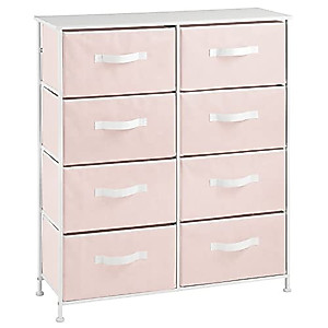 mDesign 38.31" High Steel Frame/Wood Top Storage Dresser Furniture, 8 Fabric Drawers, Large Bureau Organizer for Baby, Kid, Teen Bedroom, Nursery, Playroom, Dorm, Jane Collection, Pink/White
