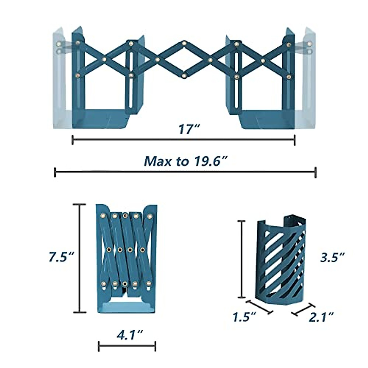 Adjustable Bookends,Metal Book Ends for Books Papers Magazines Albums DVDs Games Desks Binder Organizer Holder for Home, Office, Classroom, Library with Pen Holder.Extends up to 19 inches. (Blue)