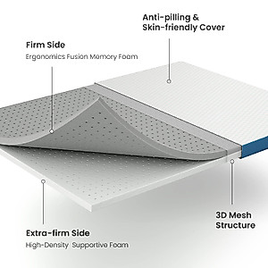 BedStory 4 Inch Firm Mattress Topper Twin Size, Extra Firm Pain-Relief Memory Foam Bed Topper, Gel Bamboo Charcoal Copper Green Tea Infused, Skin-Friendly Non-Slip Cooling Pad, CertiPUR-US Certified