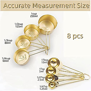 LYFJXX Gold Measuring Cups and Spoons Set, 8 PCS Metal Measuring Cups and Stainless Steel Measuring Spoons Set for Kitchen