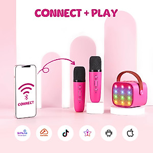 YLL Mini Karaoke Machine for Kids Toys, Portable Bluetooth Speaker with 2 Wireless Microphones, Birthday Gifts for Girls 3, 4, 5, 6, 7, 8, 9, 10, 11, 12+ Years Old Toddler Teens (Hotpink)