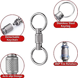 Titanium Quick Release Keychain, Detachable Key Ring Quick Release, Quick Disconnect Keychain, Key Chain Quick Release for Men and Women, Heavy Duty Detachable Keychain with 4 Key Rings, 1 Carabiner