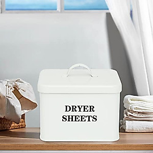 Xbopetda Dryer Sheets Holder for Organization and Storage, Modern Farmhouse Metal Laundry Dryer Sheet Dispenser, Dryer Sheet Container with Lid for Laundry Room Decor-White