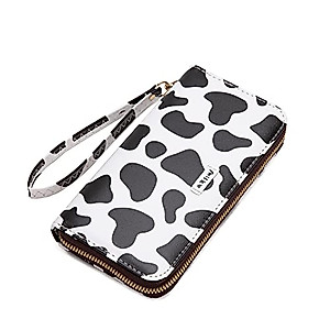 Ecohaso Womens Wallet Ladies Leather Clutch Wallets Zip Around Large Long Wristlet Card Holder Organizer Phone Purse for Women and Ladies (BLACK WHITE)