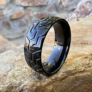 Men's Black Zirconium Metal Sports Car Biker Motorcycle Tire Tread Ring Size 4-15 (10)