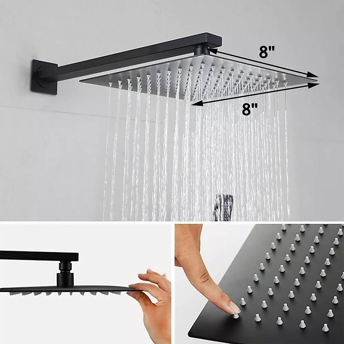Topyond Bathtub Faucet Set,Shower System,Rain Shower Kit Square Single Handle in Wall Waterfall Shower Head Kit for Bathroom Home Black