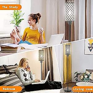 Assemer Touch Crystal Floor Lamp,Modern Sliver Standing Lamps with 3 CCT LED Bulb,Tall Pole Accent Lighting for Living Room,Girl Bedroom,Home Decor,Office