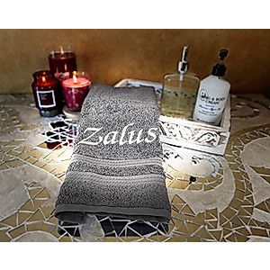 Liberty21 Luxury Embroidered Bath & Hand Towels, 100% Cotton. Custom Monogrammed Personalized Embroidered Towels. Set Includes 1 Bath Towel and 1 Hand Towel. (Grey)