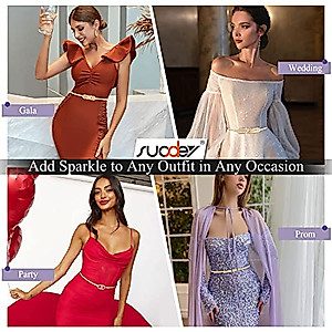 SUOSDEY 1 Piece Women Skinny Metal Belts, Gold Elastic Waist Belt for Dresses