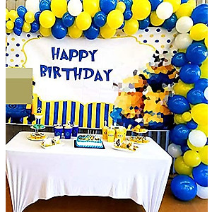 100pcs Blue Yellow White Balloon Garland & Arch Kit-100Pcs Latex Balloons, 16 Feets Arch Balloon Strip for Birthday Baby Shower Graduations Decorations