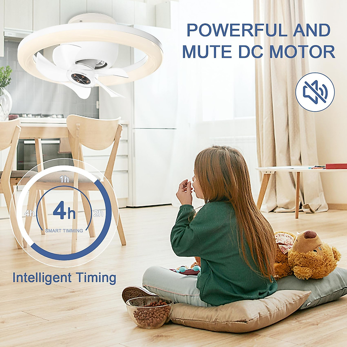 alescu Ceiling Fans with Lights E26 Base, 10" Ceiling Fan with Memory Function,Fan with Shake Head Function for Bedroom, Living Room, Kitchen, Balcony