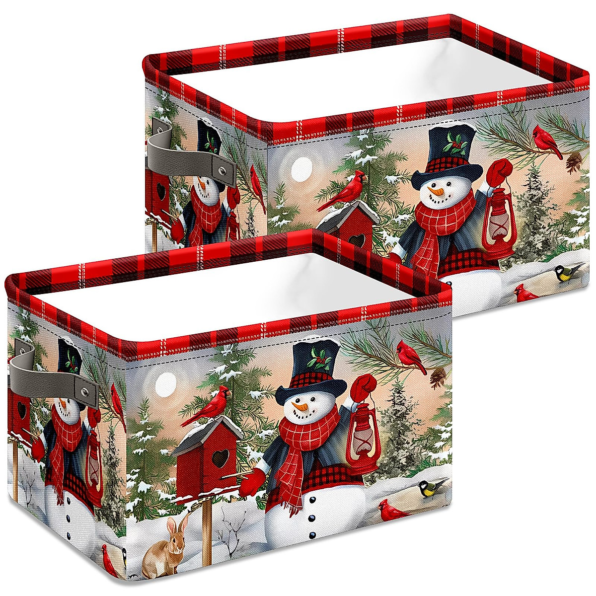 Styubn Christmas Decorative Storage Bins with Handles, Christmas Snowman Baskets Foldable Cloth Organizer Storage Boxes for Home Office 14 x 10 x 8