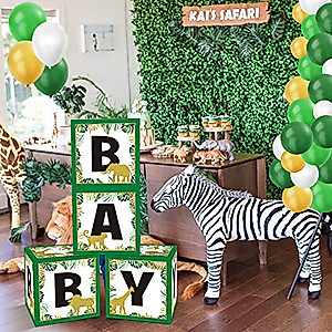 Baby Shower Balloon Box Decorations Gold Safari Jungle Animals Baby Shower Boxes Decor for Gender Reveal Birthday Party Decorations Supplies Boy Girl Baby Blocks Decorations