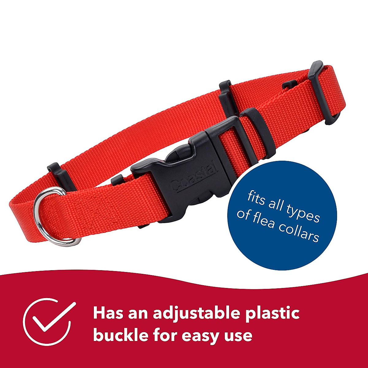 Coastal Pet SecureAway Collar Protector for Flea Collars - Dog Collar Accessory - Protective Collar for Flea Collar for Dogs - Adjustable Dog & Puppy Collar Protection - Red, 1" x 14-20"