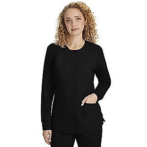 Healing Hands Womens Scrub Jacket 5 Pocket Purple Label 5063 Daisy Snap-up Scrubs Women Jacket Black XL