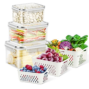 TBMax Fruit Storage Containers for Fridge - 3 Pack Large Produce Saver Containers Fridge Organizers with Airtight Lid & Colander, Vegetable Storage Lettuce Keepers Berry Containers for Refrigerator