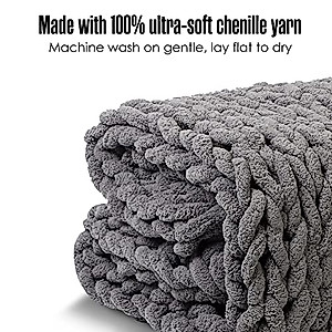 Houseables Chunky Knit Blanket, Crochet Throw, Big Yarn Blankets, 50x60 Inch, Grey, Soft, Large, Chenille, Thick Hand Knitted Cable Throws, Braided, Knotted, Woven, Handmade Knot for Couch, Bed