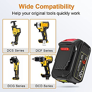 Amityke Compatible with Dewalt 6.0Ah 20V Battery 2Pack Replacement for Dewalt 20V Batteries DCB205 DCB206 DCB204 DCB200 (Yellow)